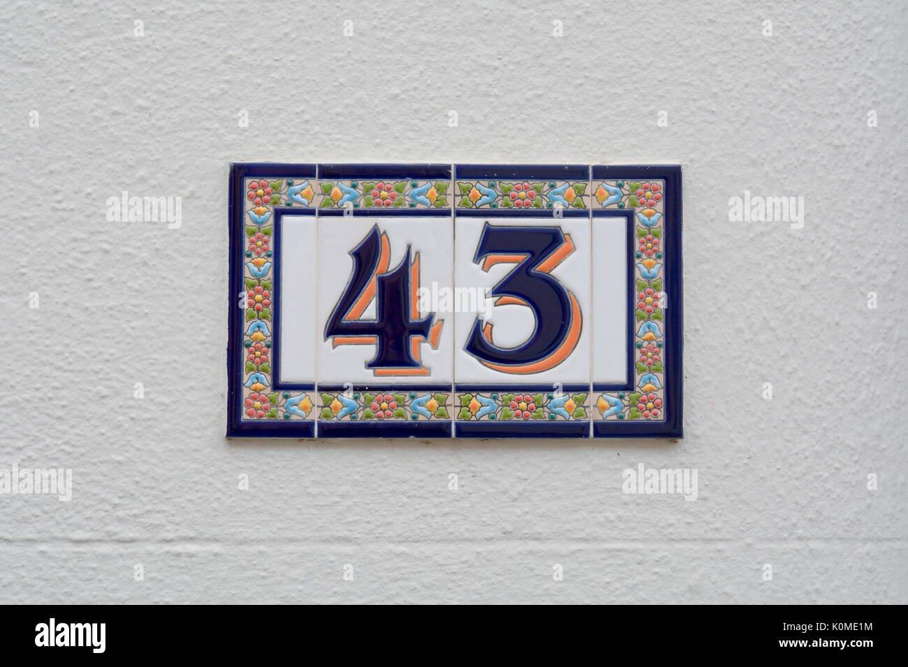 House number 43 sign in ceramic tiles Stock Photo - Alamy