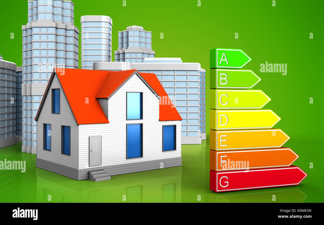 3d illustration of generic house with urban scene over green background ...