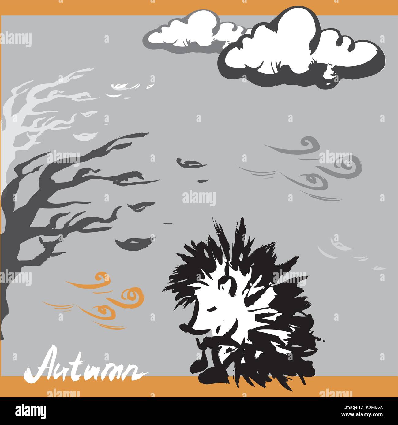 Sad cute hedgehog autumn, hand drawn, vector illustration Stock Vector ...