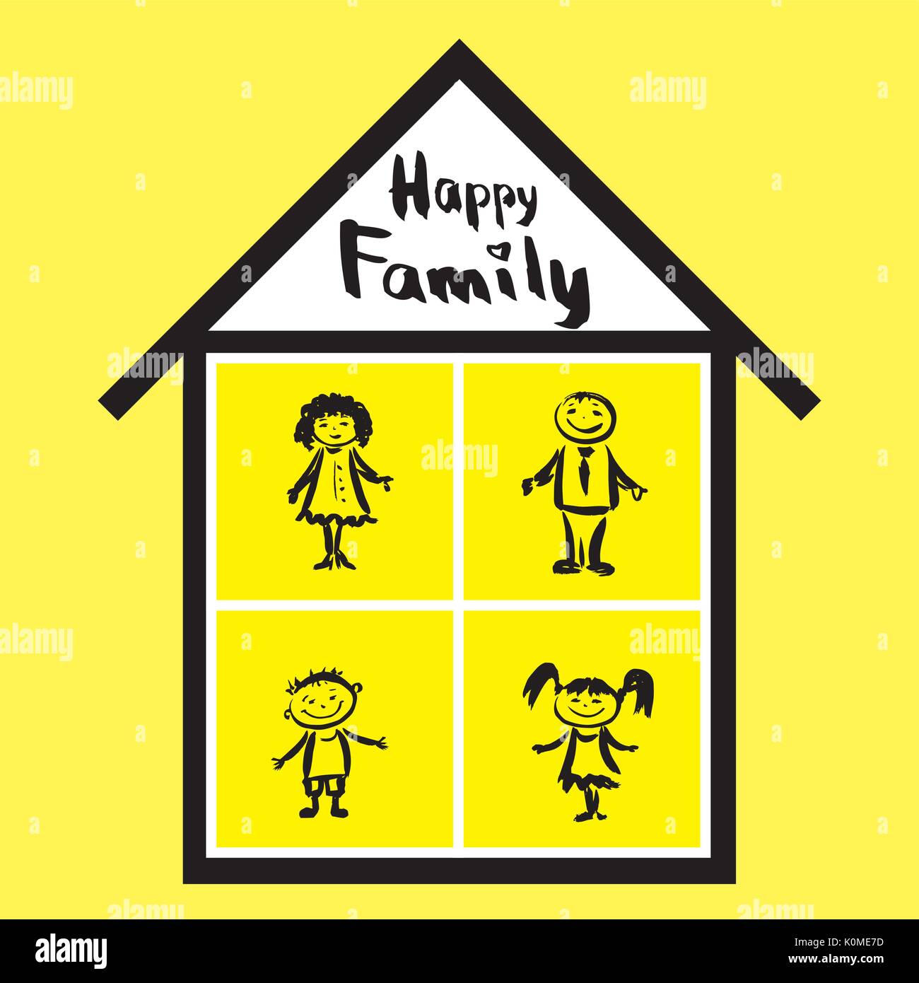 Happy family and home, hand drawn vector Stock Vector Image & Art - Alamy