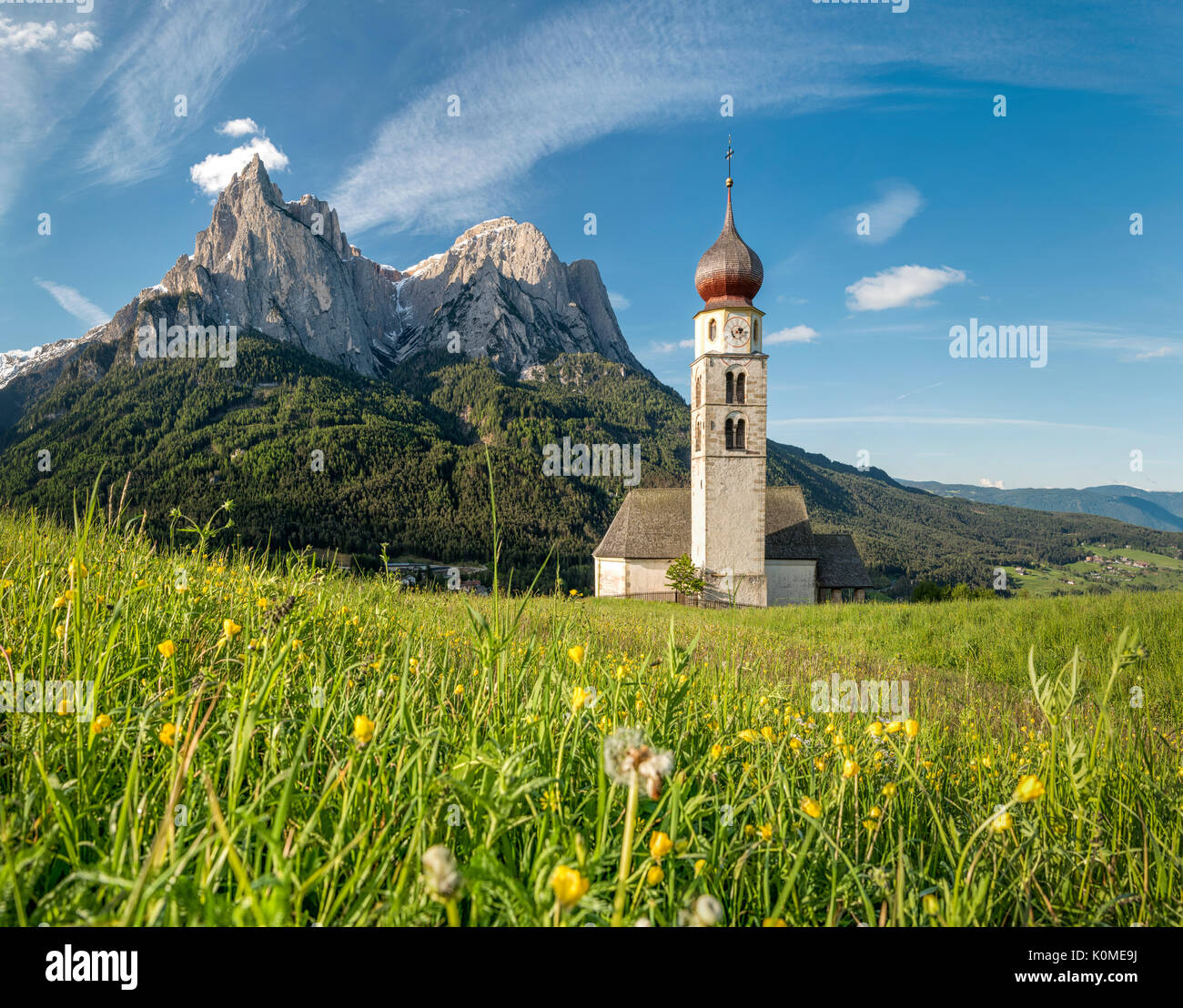 Kastelruth / Castelrotto, Dolomites, South Tyrol, Italy. The church of ...