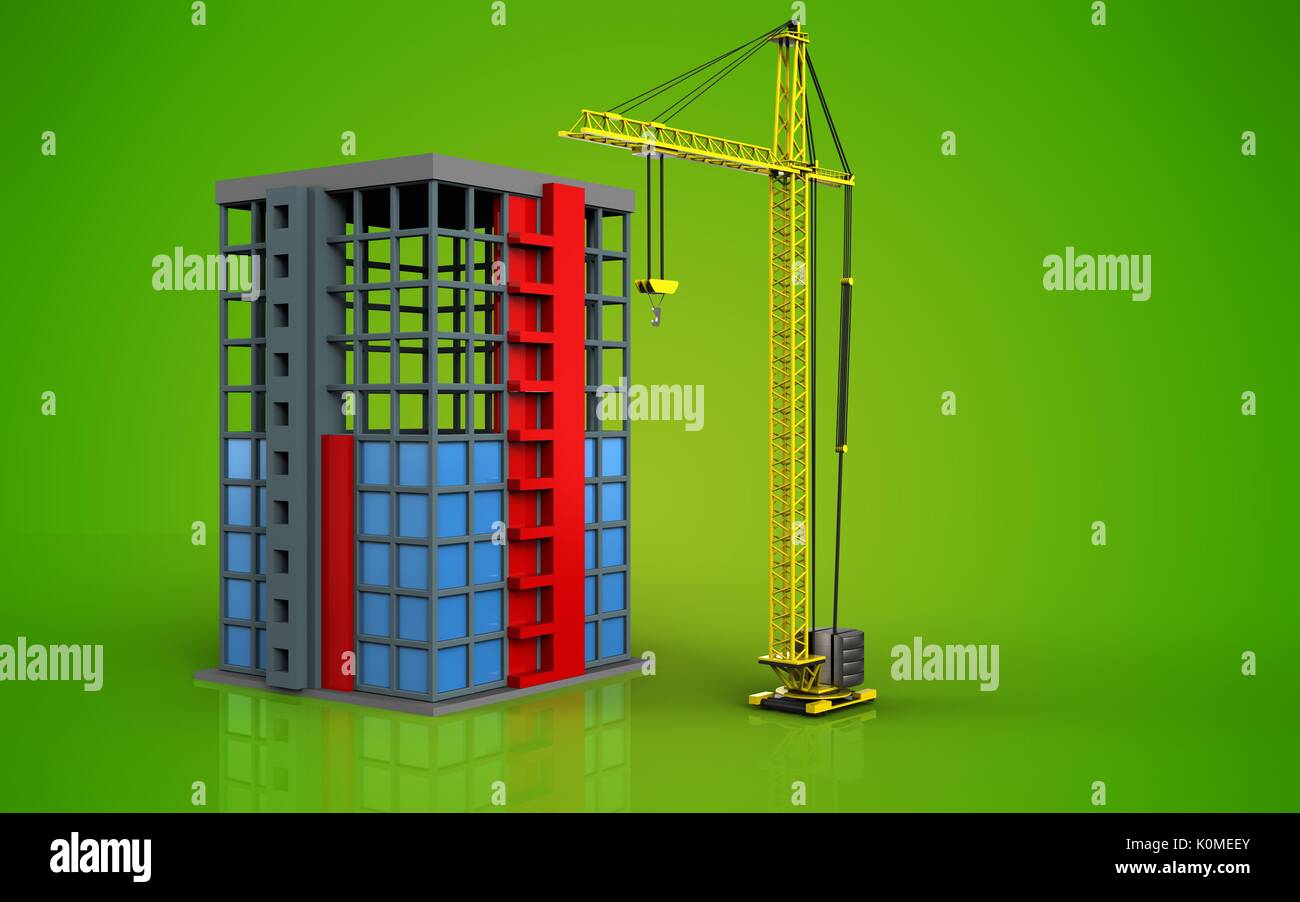 3d illustration of building construction over green background Stock ...