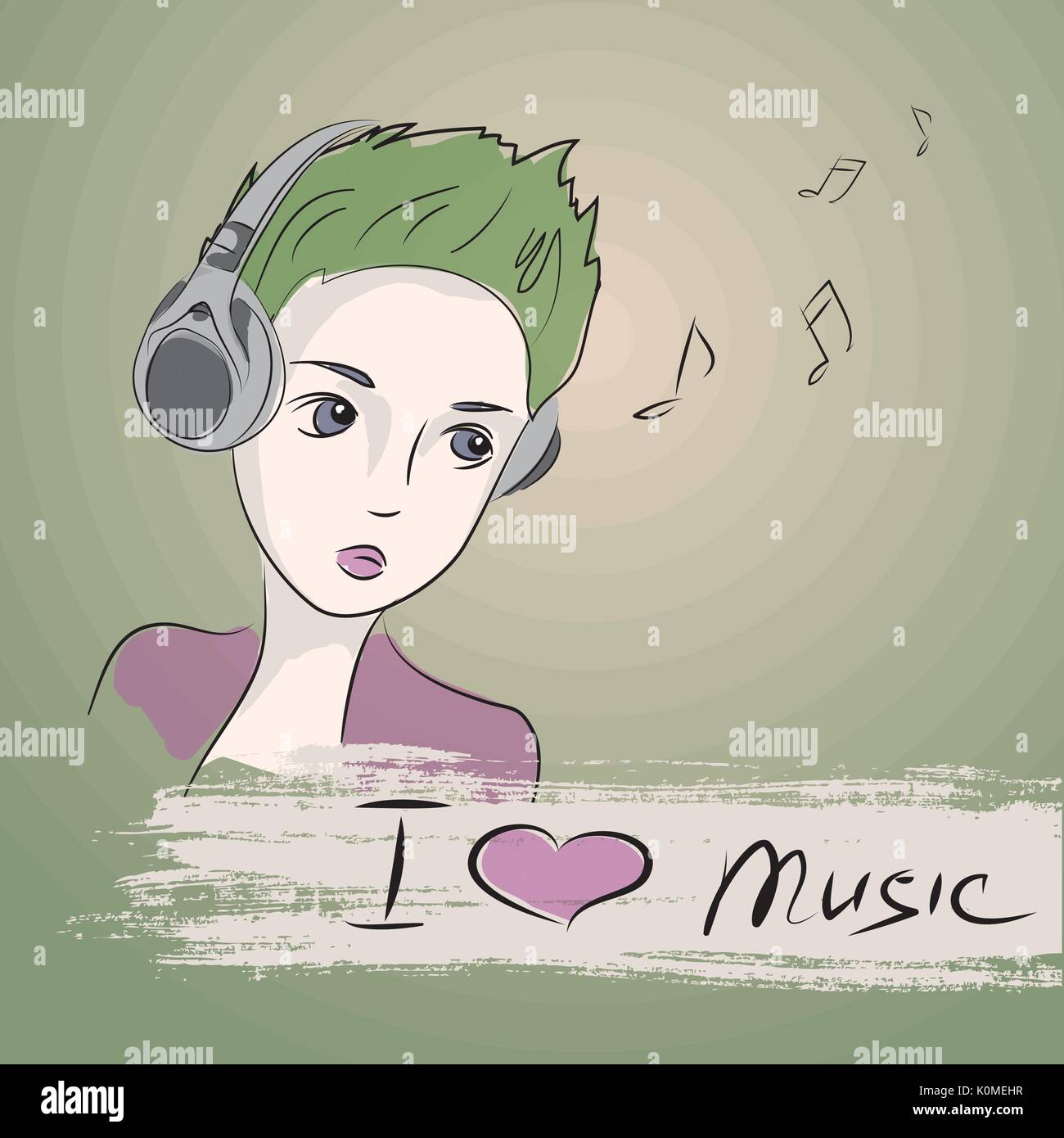 Girl Listening To Music Drawing