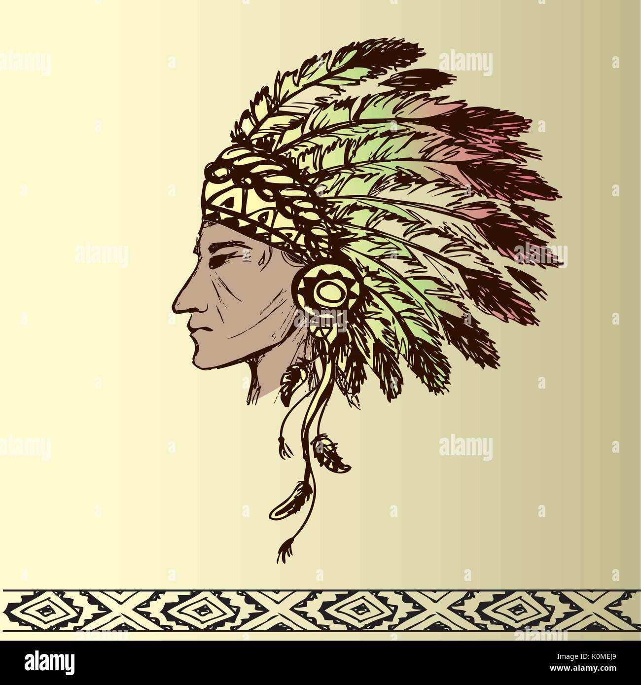 Native American Head, hand drawn, vector illustration Stock Vector ...
