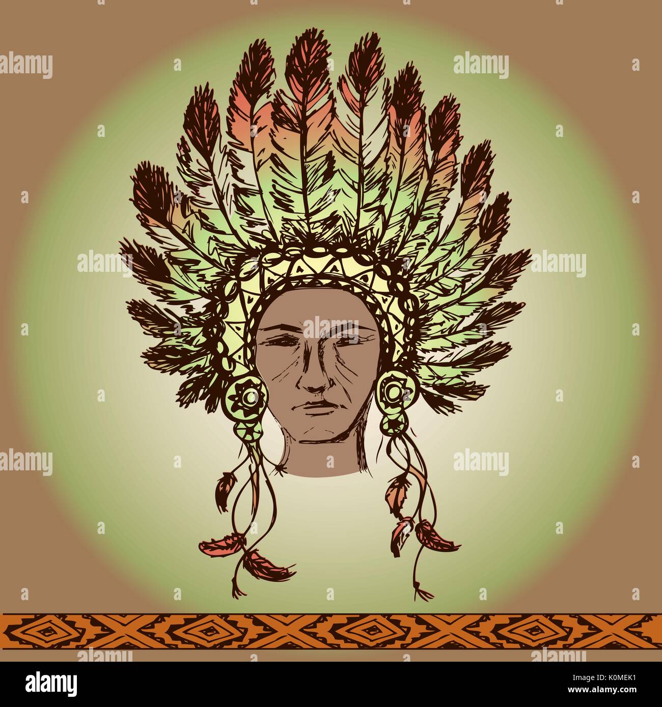 Native American Head, hand drawn, vector illustration Stock Vector ...