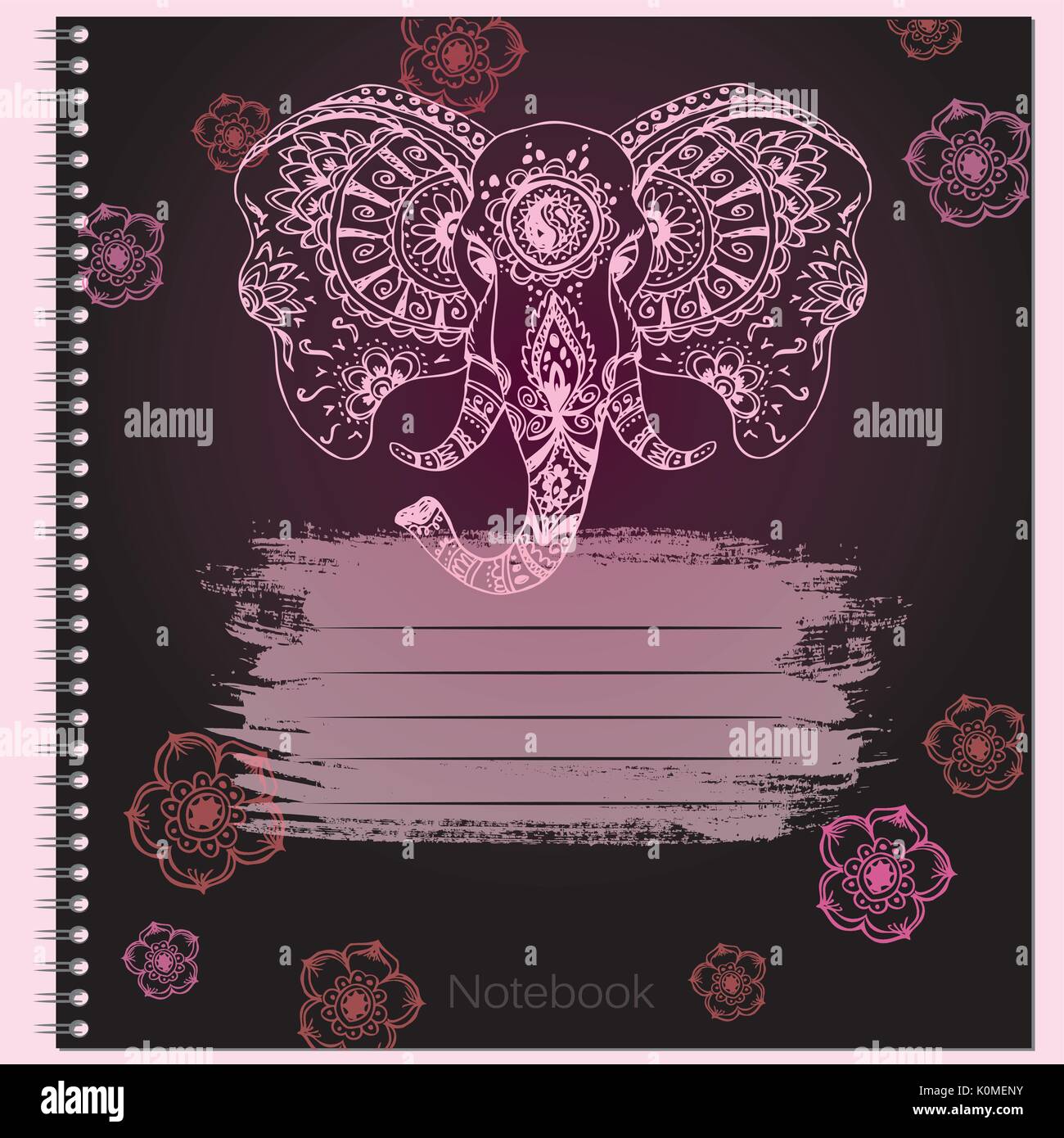 Cover for notebook with abstract elephant in Indian style mehndi, hand ...