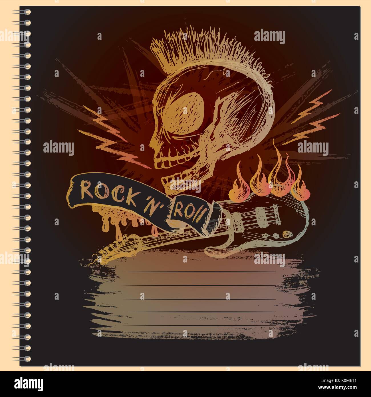 Cover for notebook with Rock and roll skull guitar, hand drawing ...