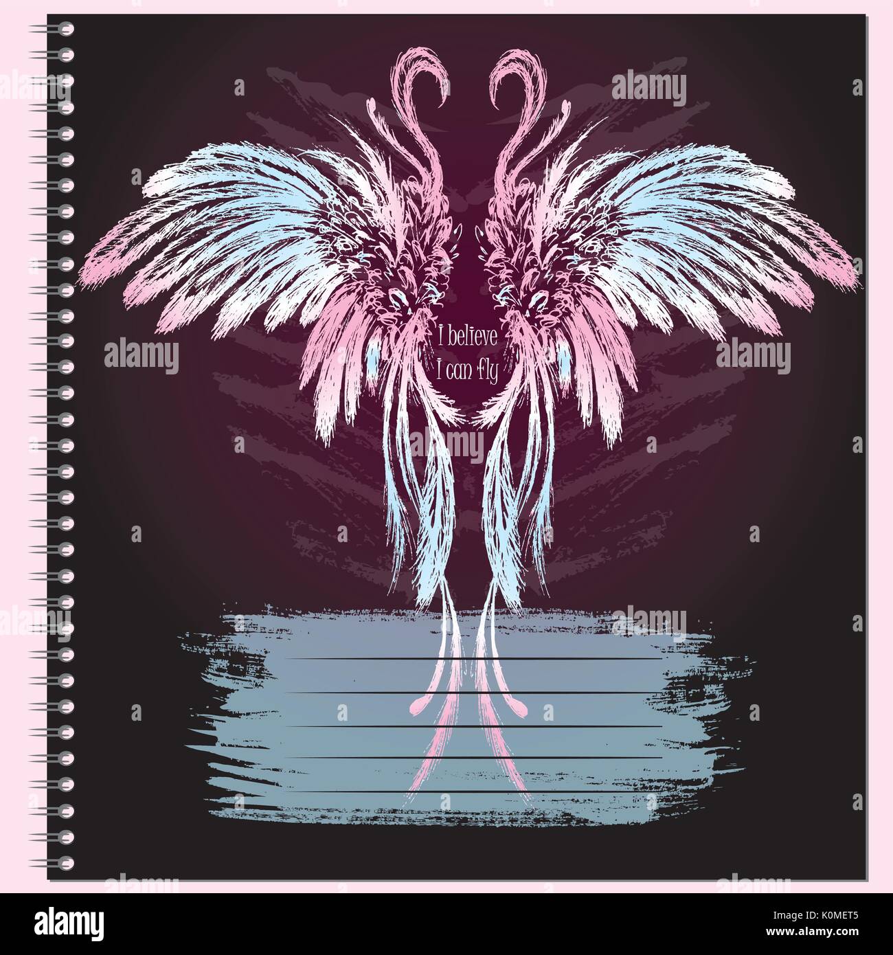 Cover for notebook with wings, hand drawing, vector illustration Stock ...