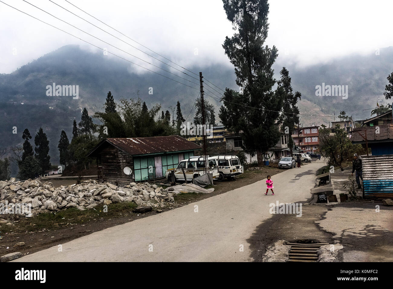 little girl on road Peiling, Sikkim, India, Asia Stock Photo - Alamy