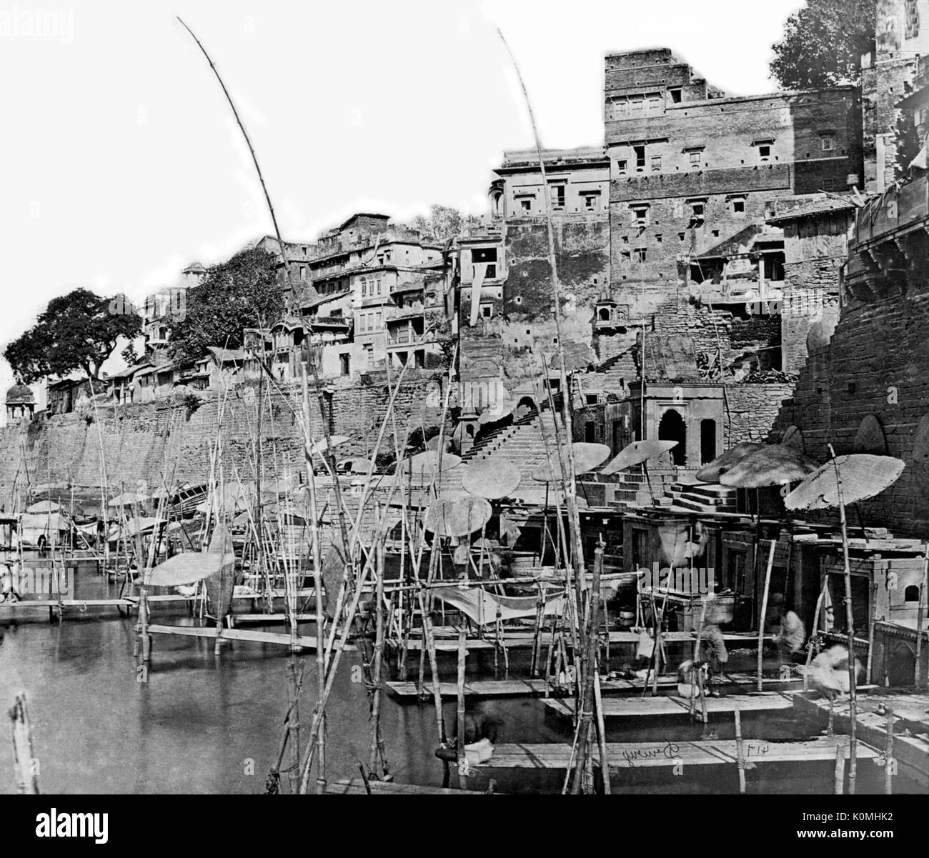 old vintage lantern slide of banaras ghat, uttar pradesh, India, Asia ...