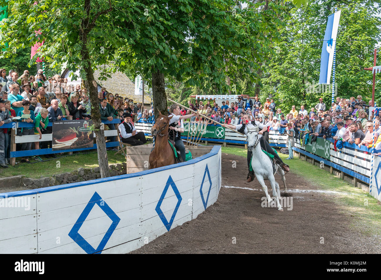 Castelrotto, South Tyrol, Italy. The traditional ring jousting at the ...