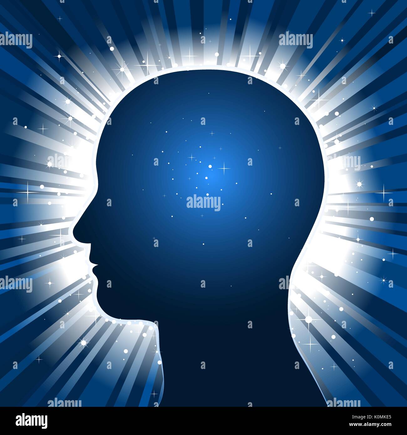 Head silhouette with star burst background depicting spiritual ...