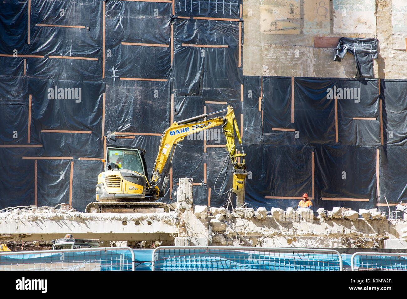 Construction building site in Sydney city centre with demolition of the ...