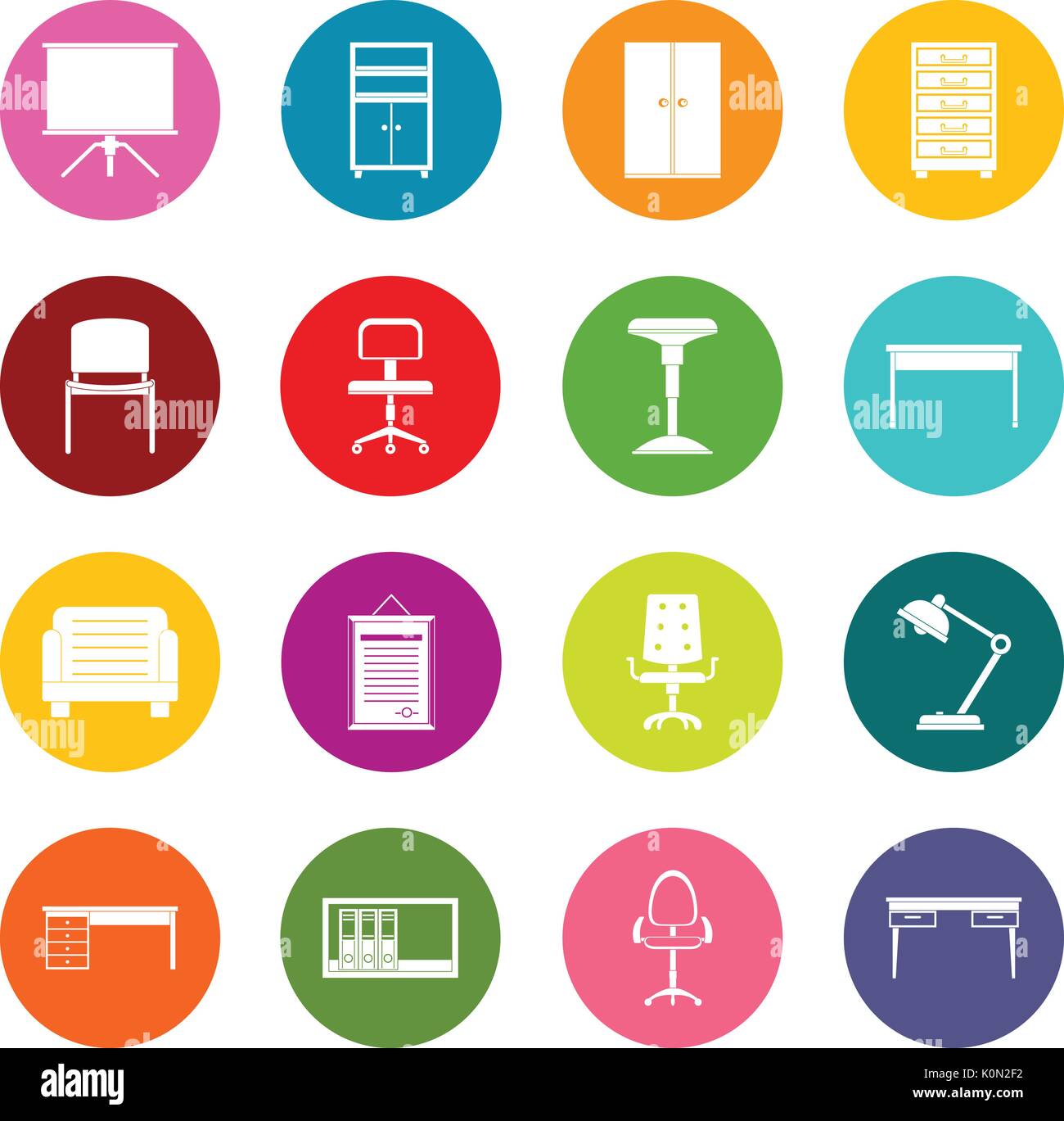 Office furniture icons many colors set Stock Vector Image & Art - Alamy
