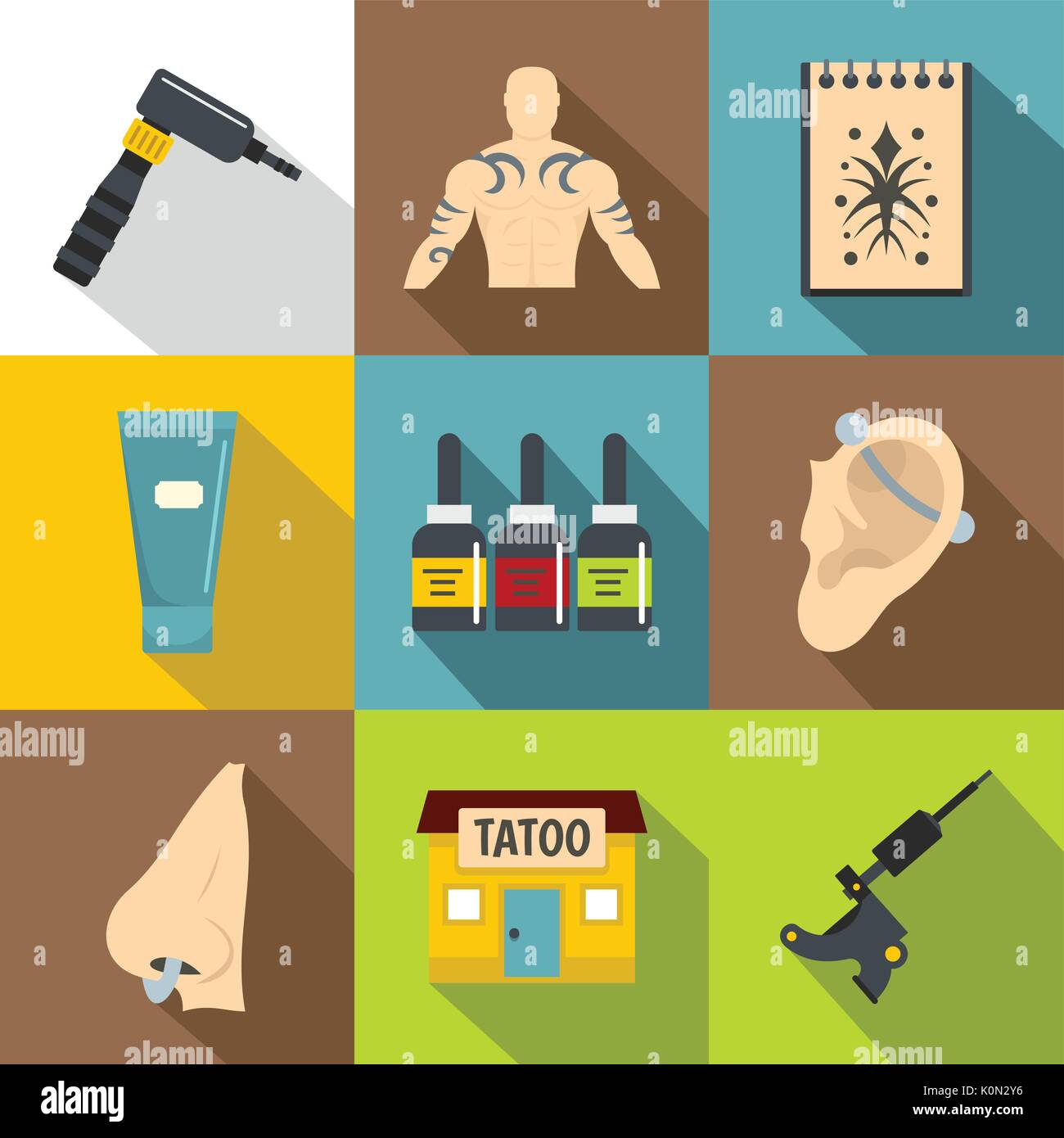 Tattoo salon icons set, flat style Stock Vector Image & Art - Alamy