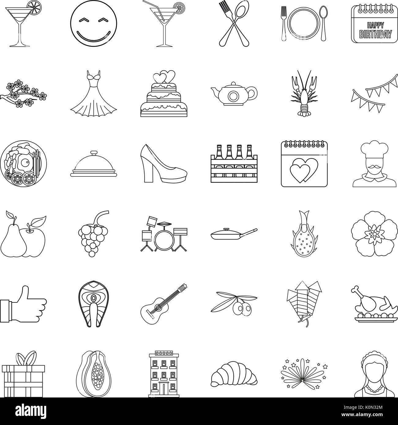 Party food icons set, outline style Stock Vector Image & Art - Alamy