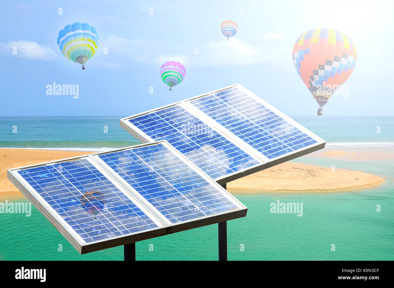Small solar panels nearby seaside. Clean energy concept Stock Photo - Alamy