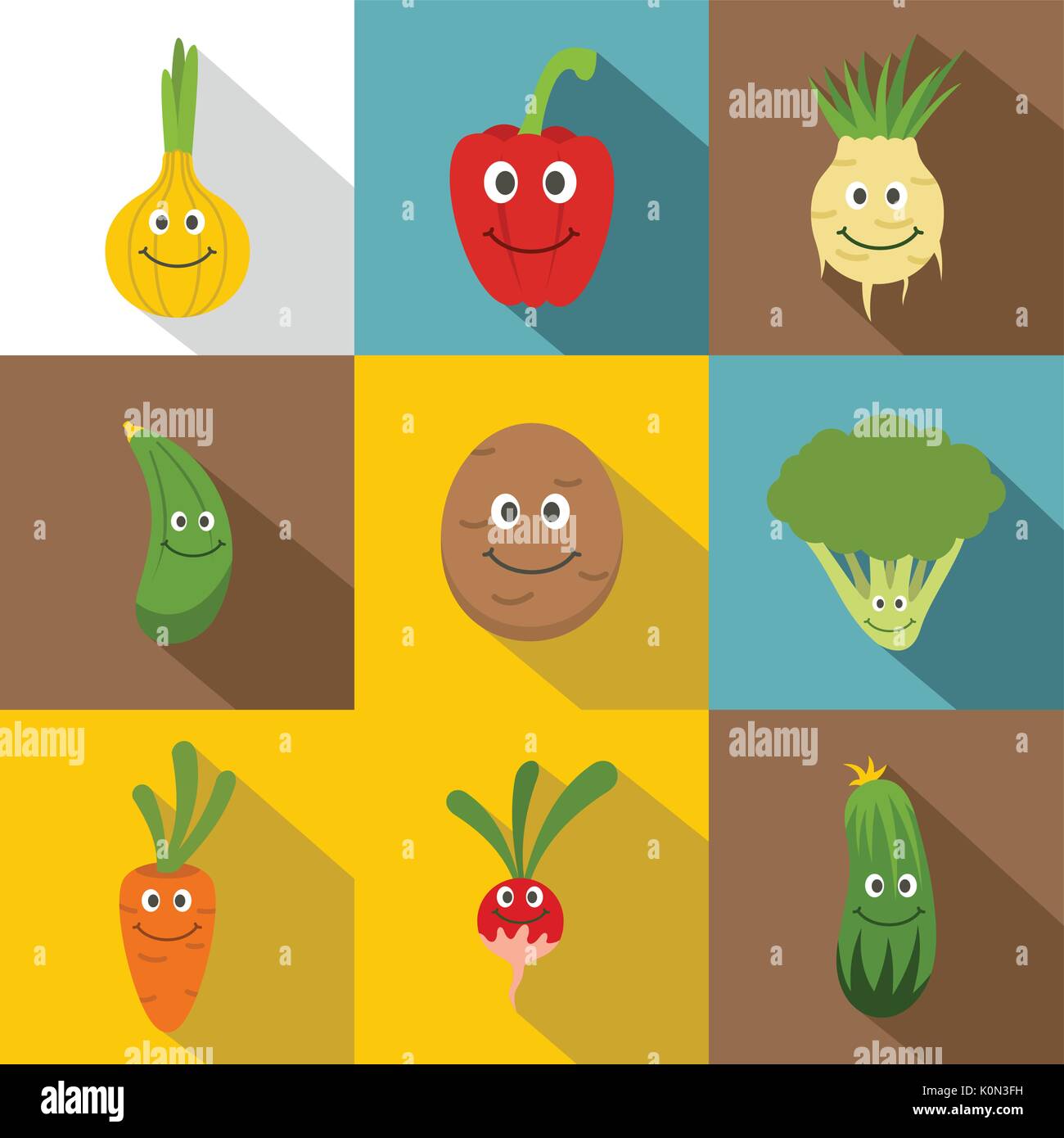 Happy smiling vegetables icons set, flat style Stock Vector Image & Art ...