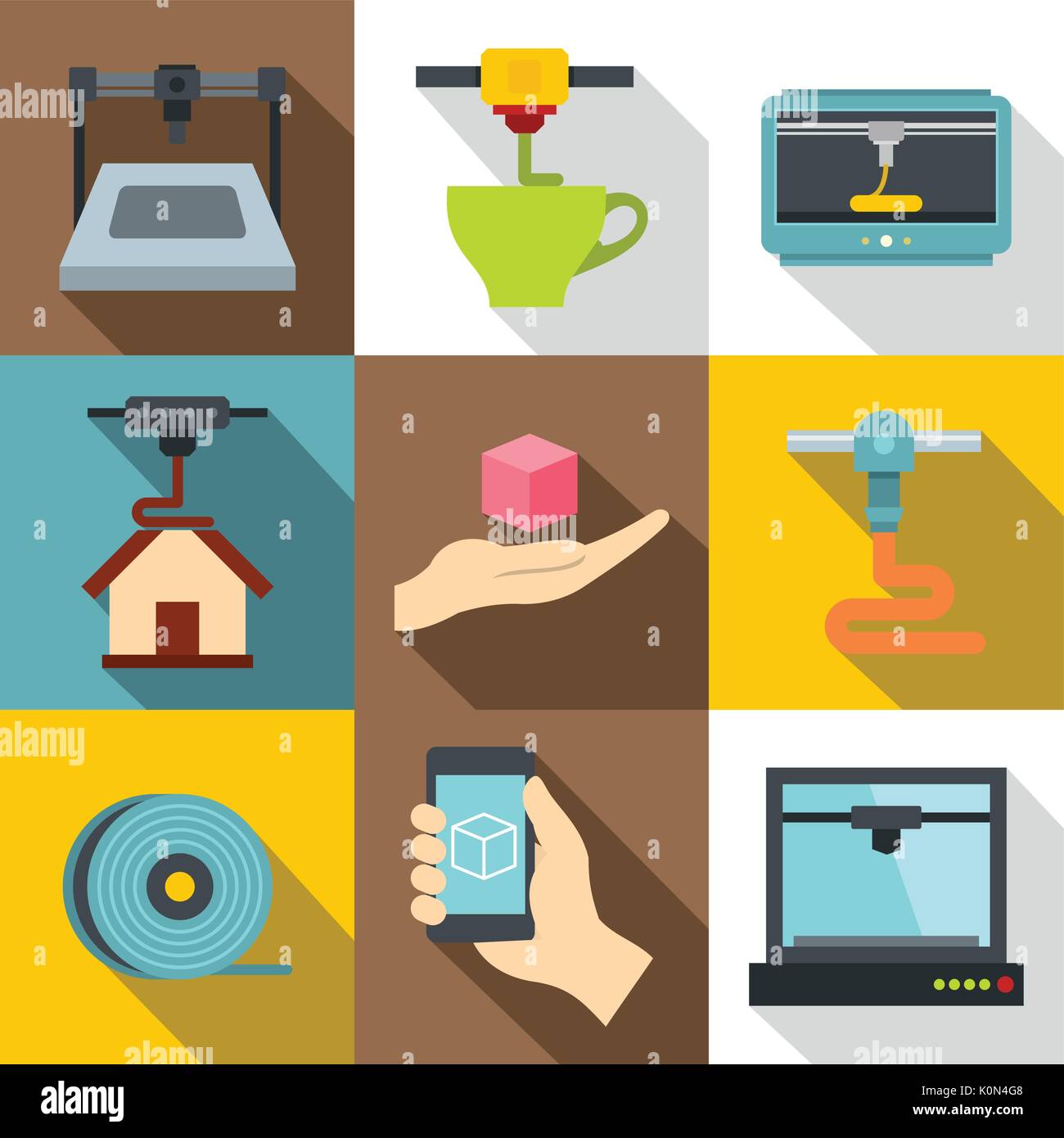 Industrial 3d printer icons set, flat style Stock Vector Image & Art ...