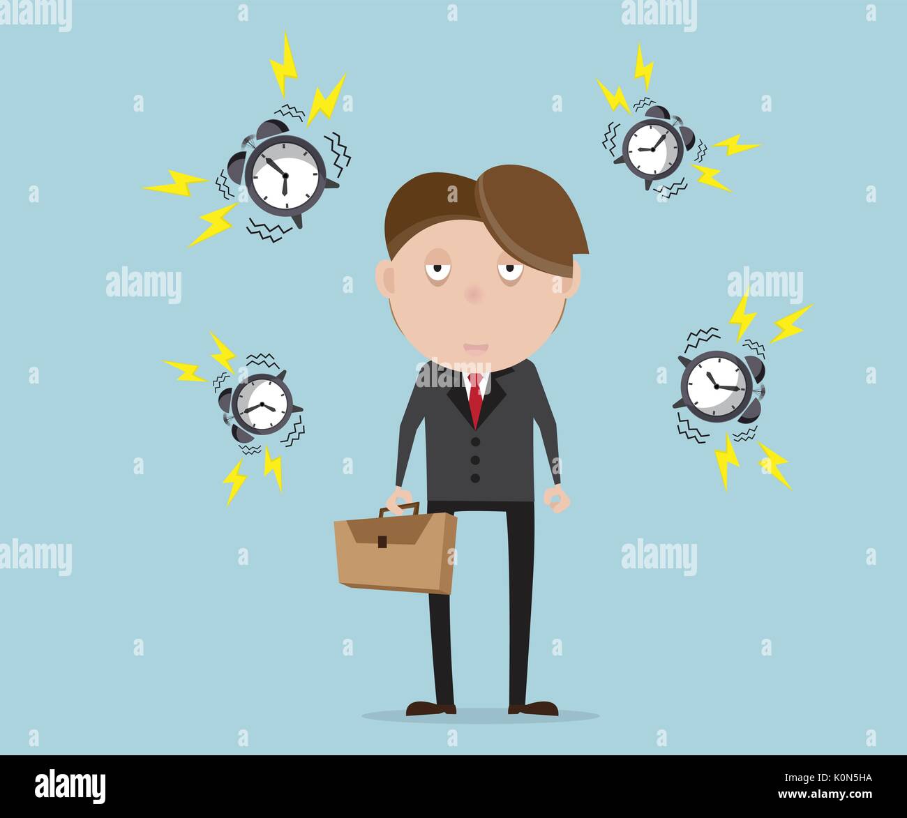 businessman tried with alarm clock cartoon vector illustration Stock ...