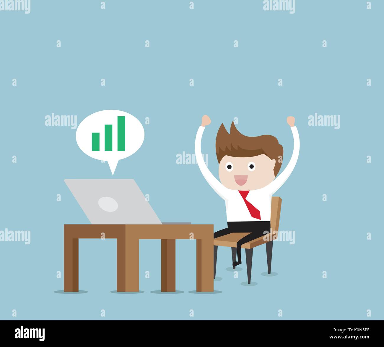 happy businessman working with green up graph cartoon vector ...