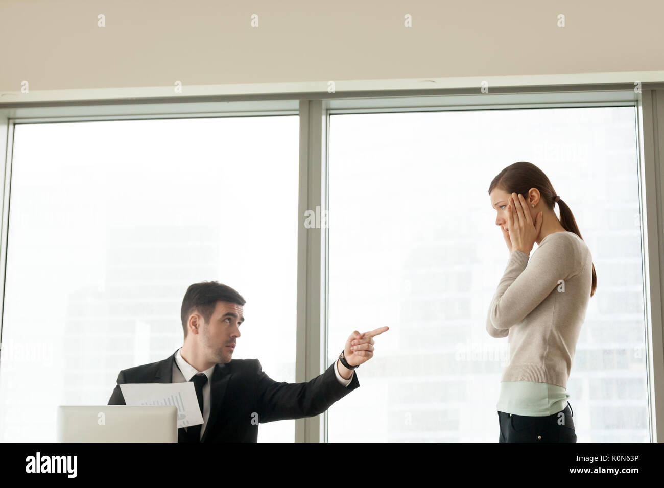 Bad boss firing dismissing incompetent employee, getting fired f Stock ...