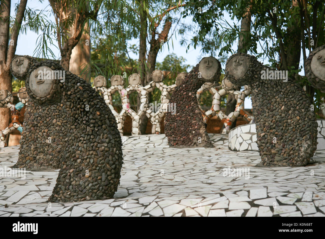 Sculptures made of waste materials at the Rock Garden in Chandigarh ...