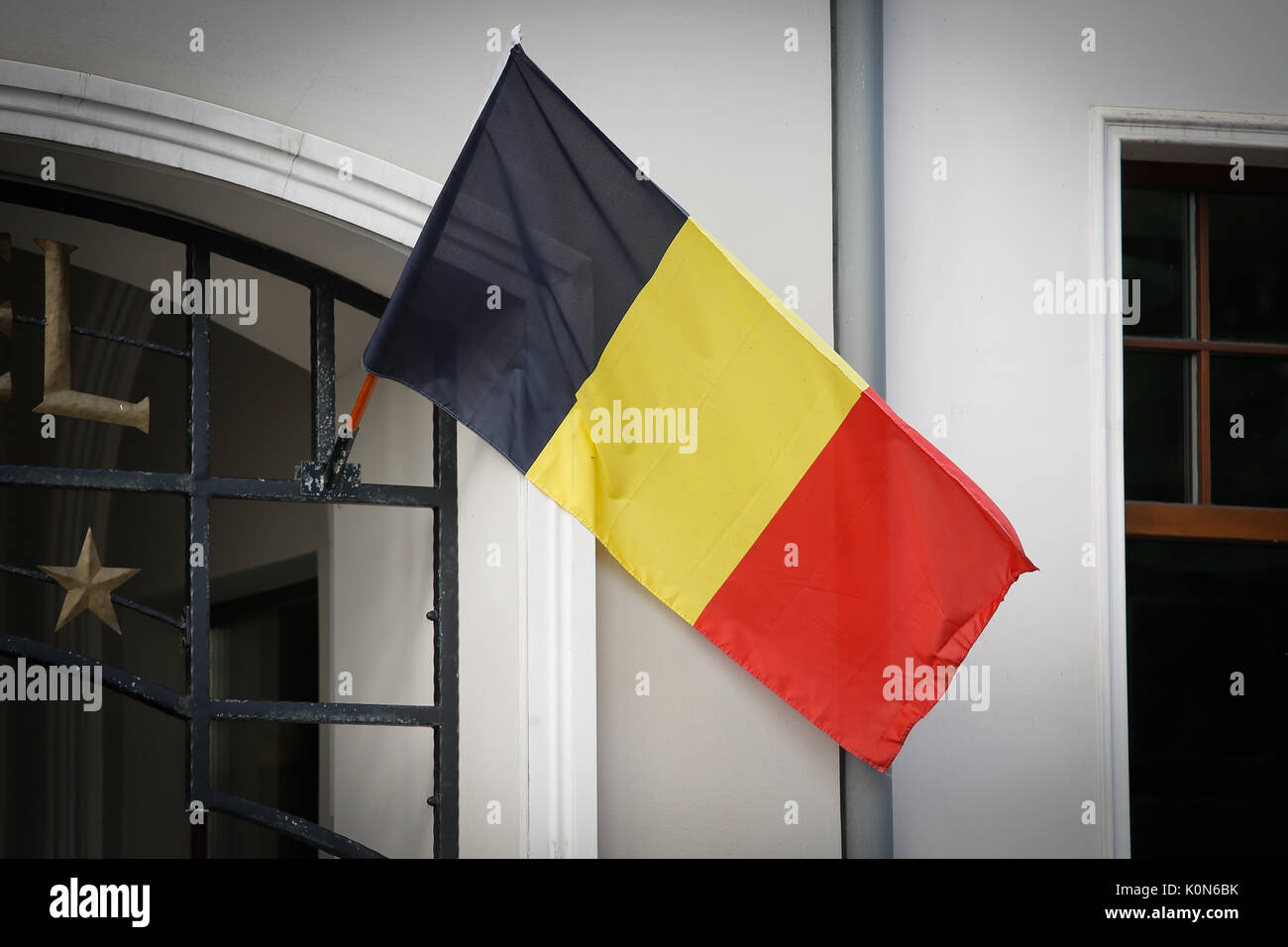 A Belgian flag is seen outside the Belgian consulate on 19 August, 2017 ...