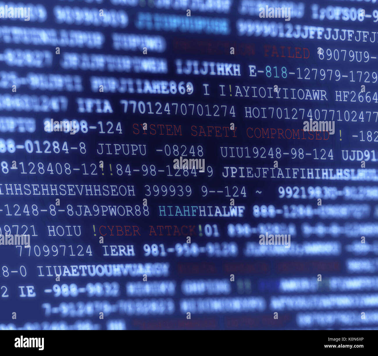Computer code data background with warning text about system ...