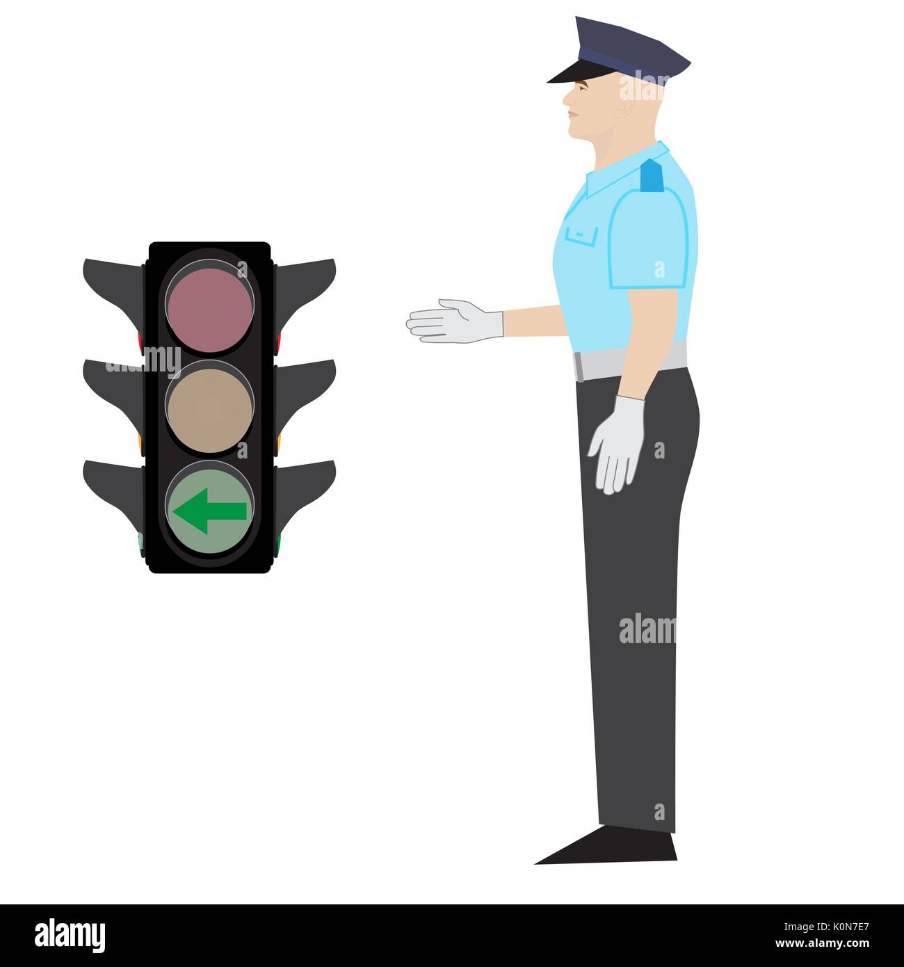 vector policeman showing drive left gesture. green arrow traffic light ...
