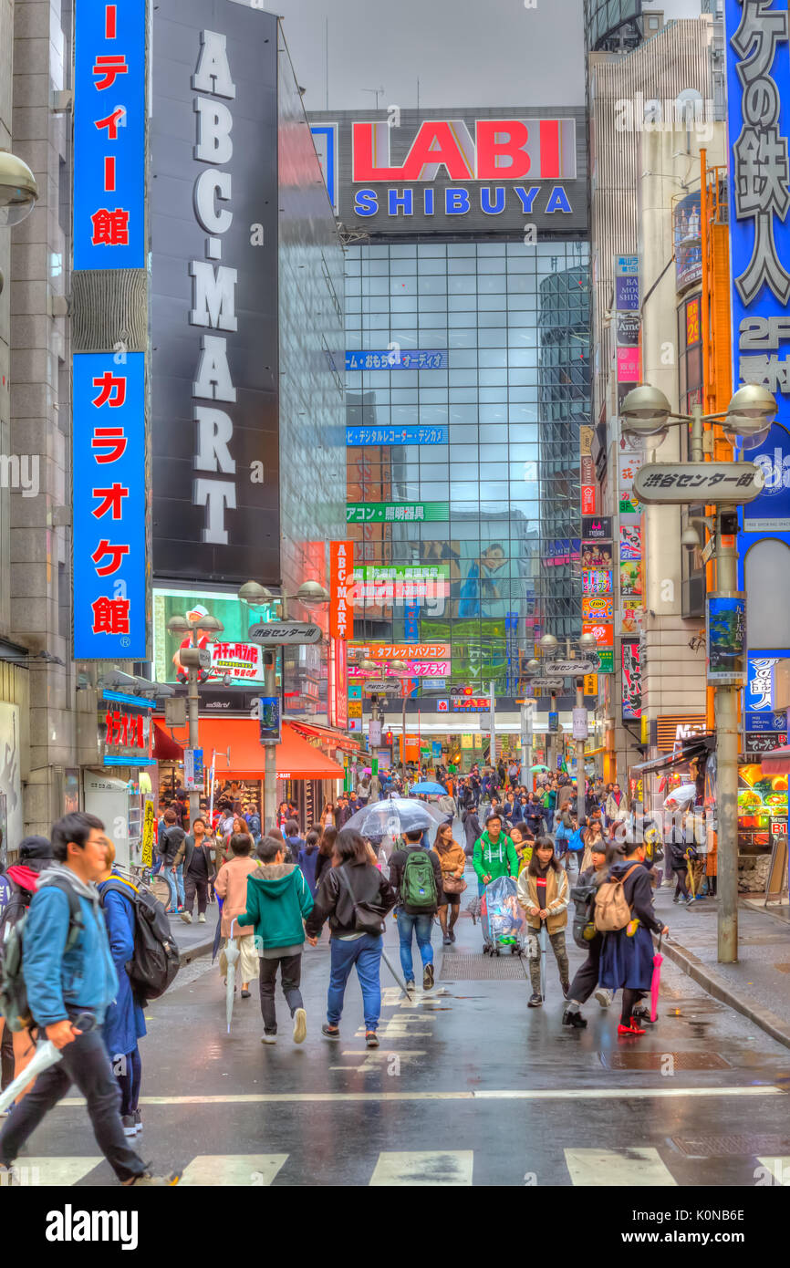 An evening view of a Shibuya district street scene in Shibuya, Tokyo ...