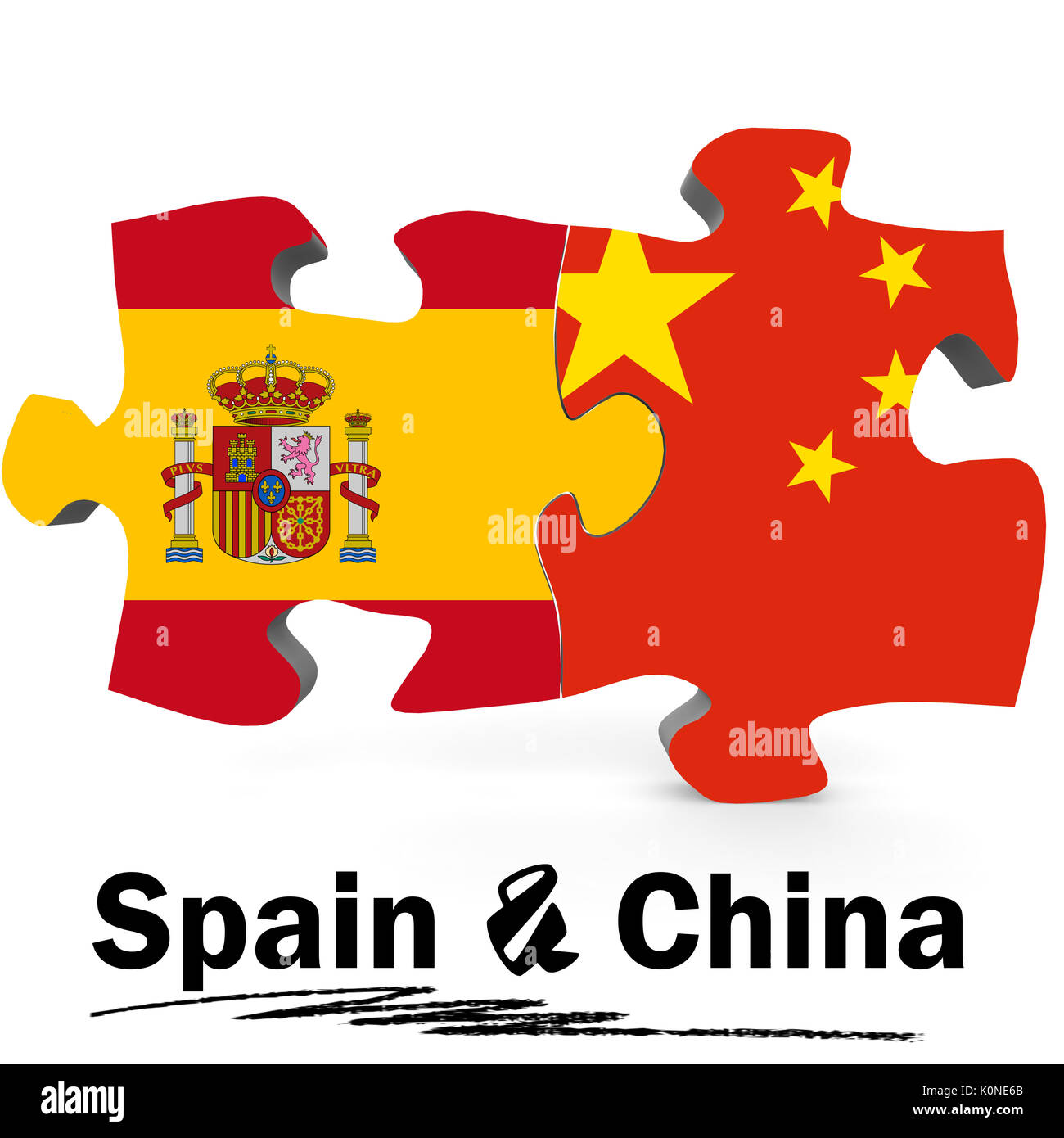China and Spain Flags in puzzle isolated on white background, 3D ...