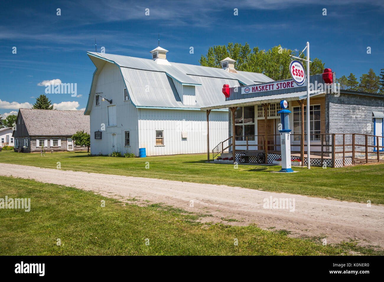 A farm barn and Esso Station at the Pembina Threshermen's Museum ...