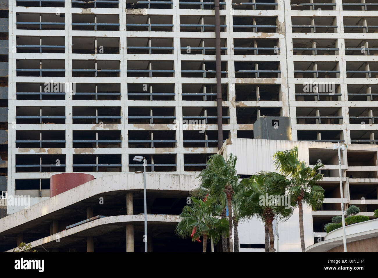 LEBANON, Beirut, war ruins , destroyed Hotel Holiday Inn near Corniche ...