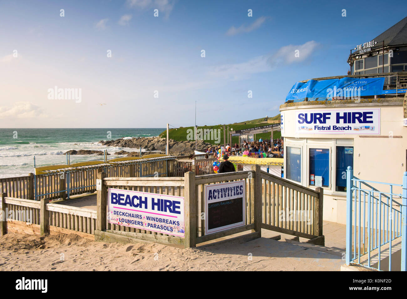 The beach bar and decking are overlooking Fistral beach in Newquay ...