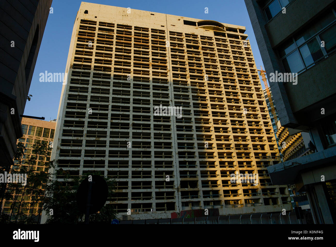 LEBANON, Beirut, war ruins , destroyed Hotel Holiday Inn near Corniche ...