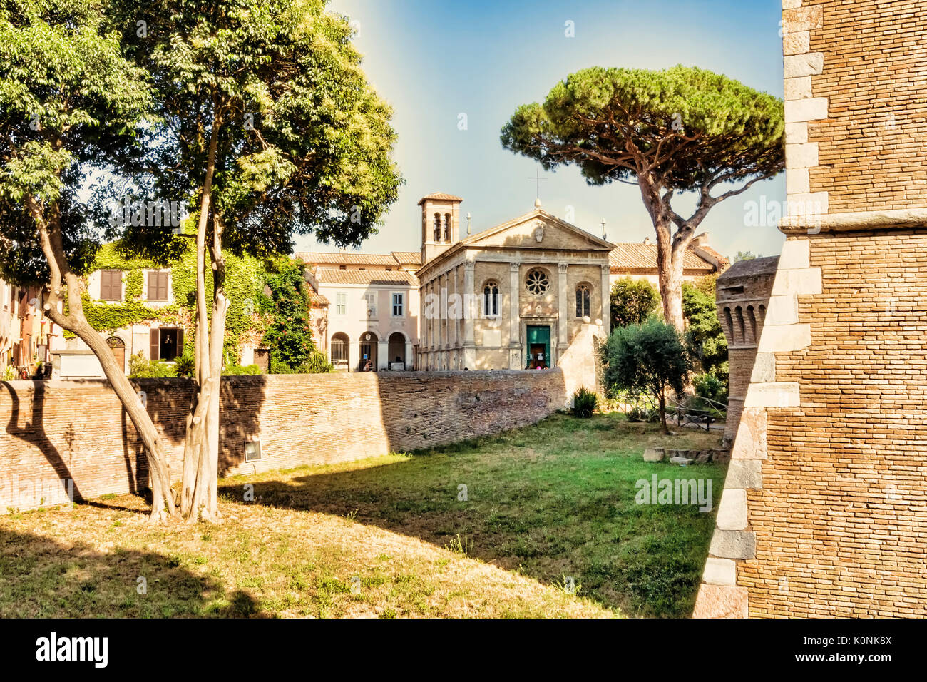 View of the Basilica of Sant'Aurea from Giulio II Castle - Ostia Antica ...