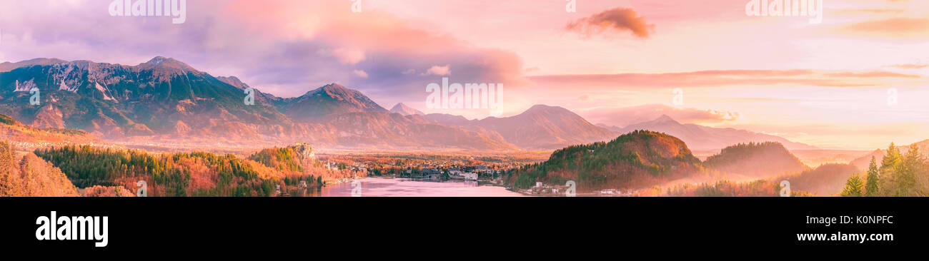 Stunning and colorful panorama with the sunrise shining over the ...