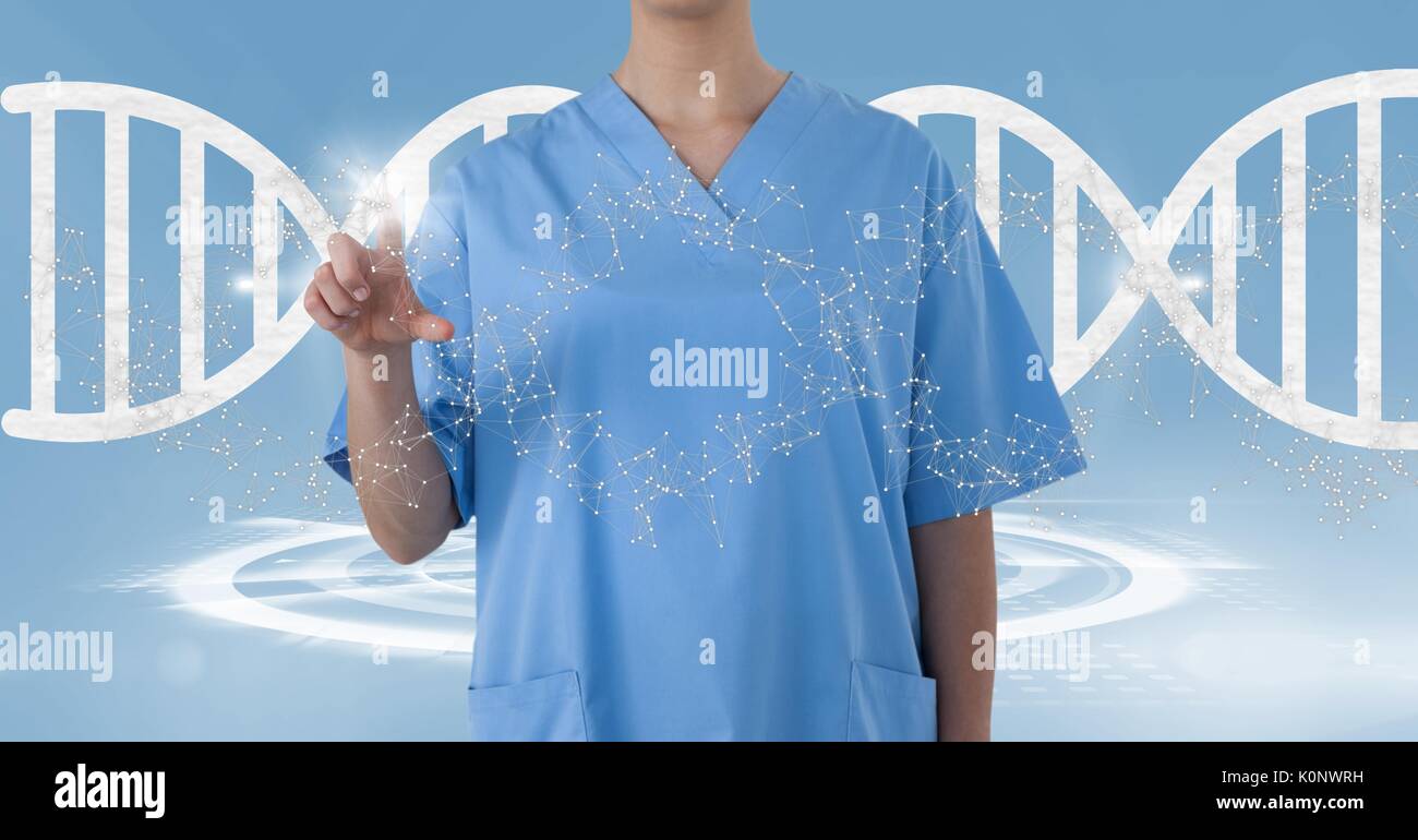 Digital composite of Doctor woman pointing with DNA strand Stock Photo ...