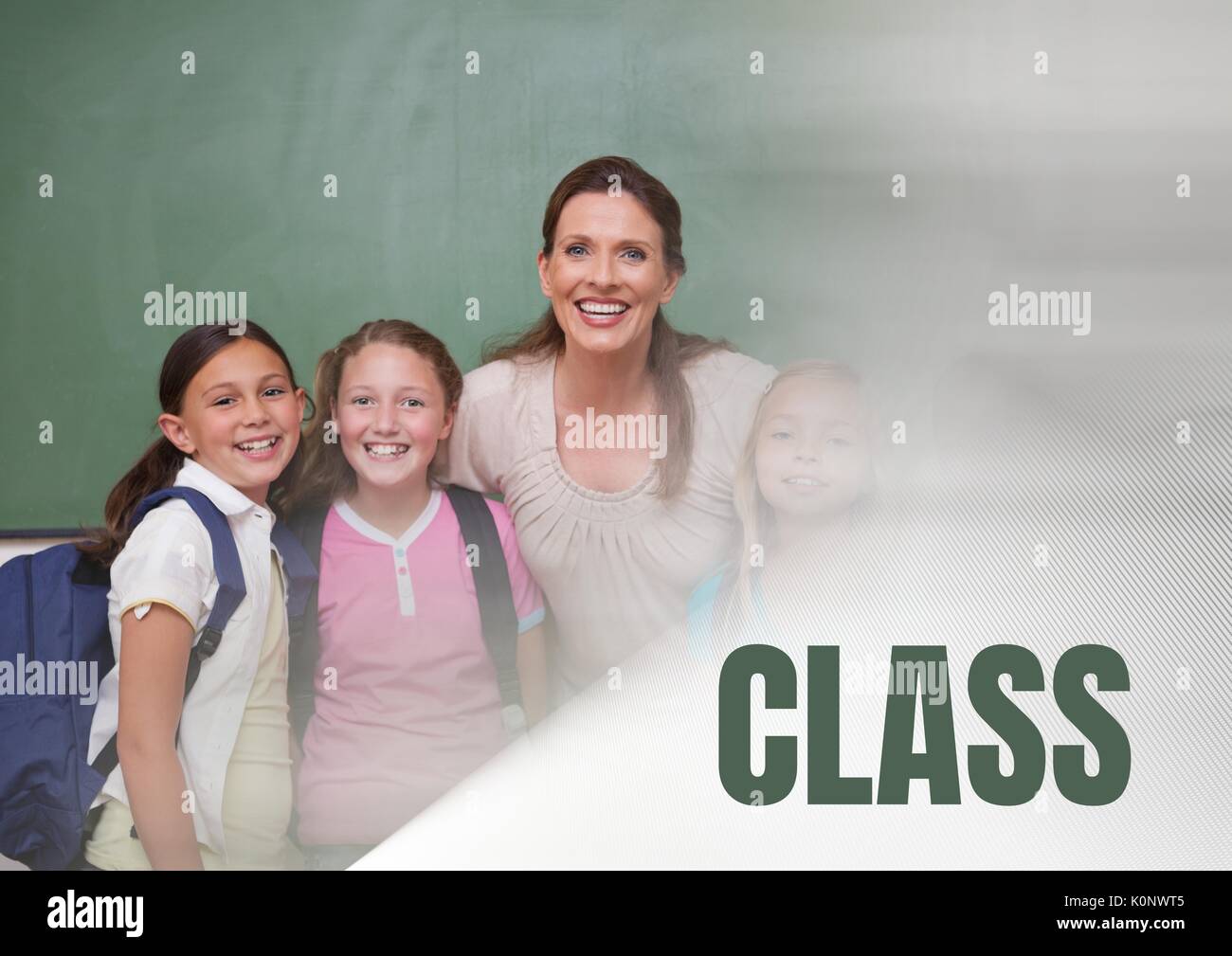Digital composite of Class text and teacher with class Stock Photo - Alamy
