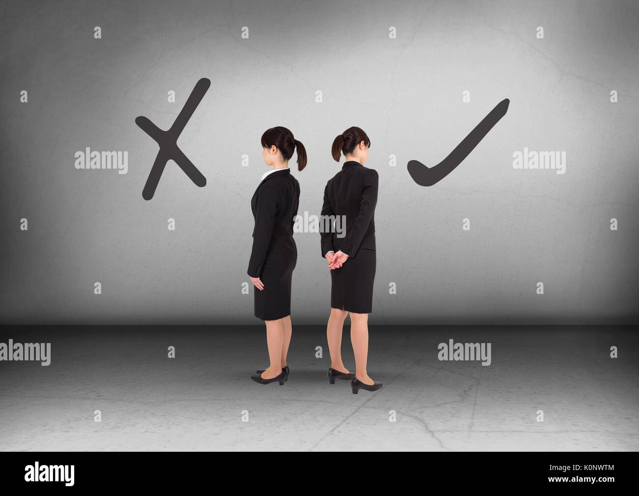 Digital composite of Correct Right or wrong drawings with Businesswoman ...