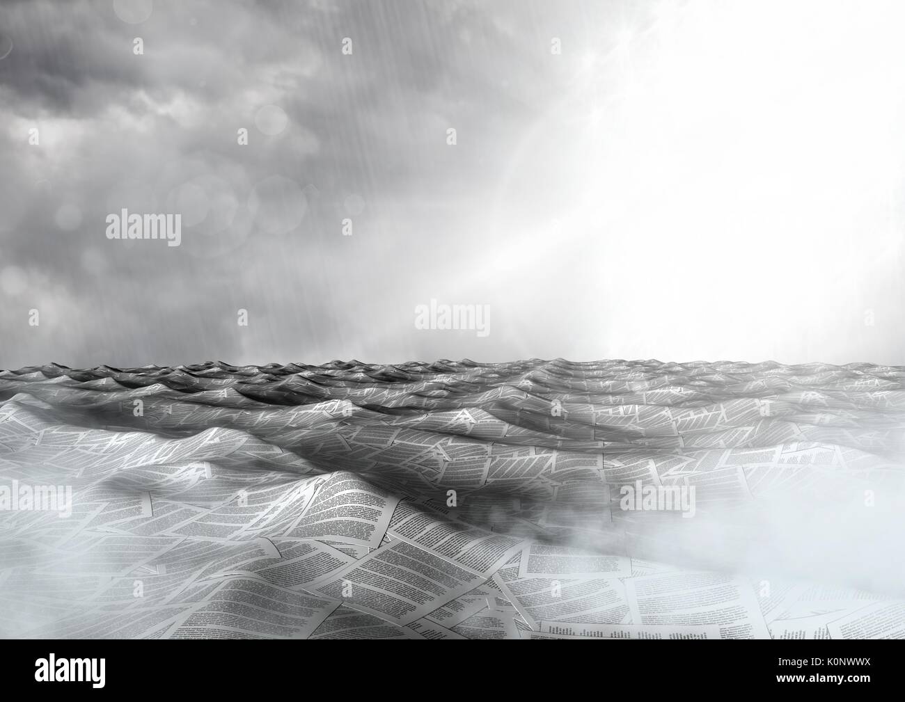 Digital composite of sea of documents under grey sky Stock Photo - Alamy