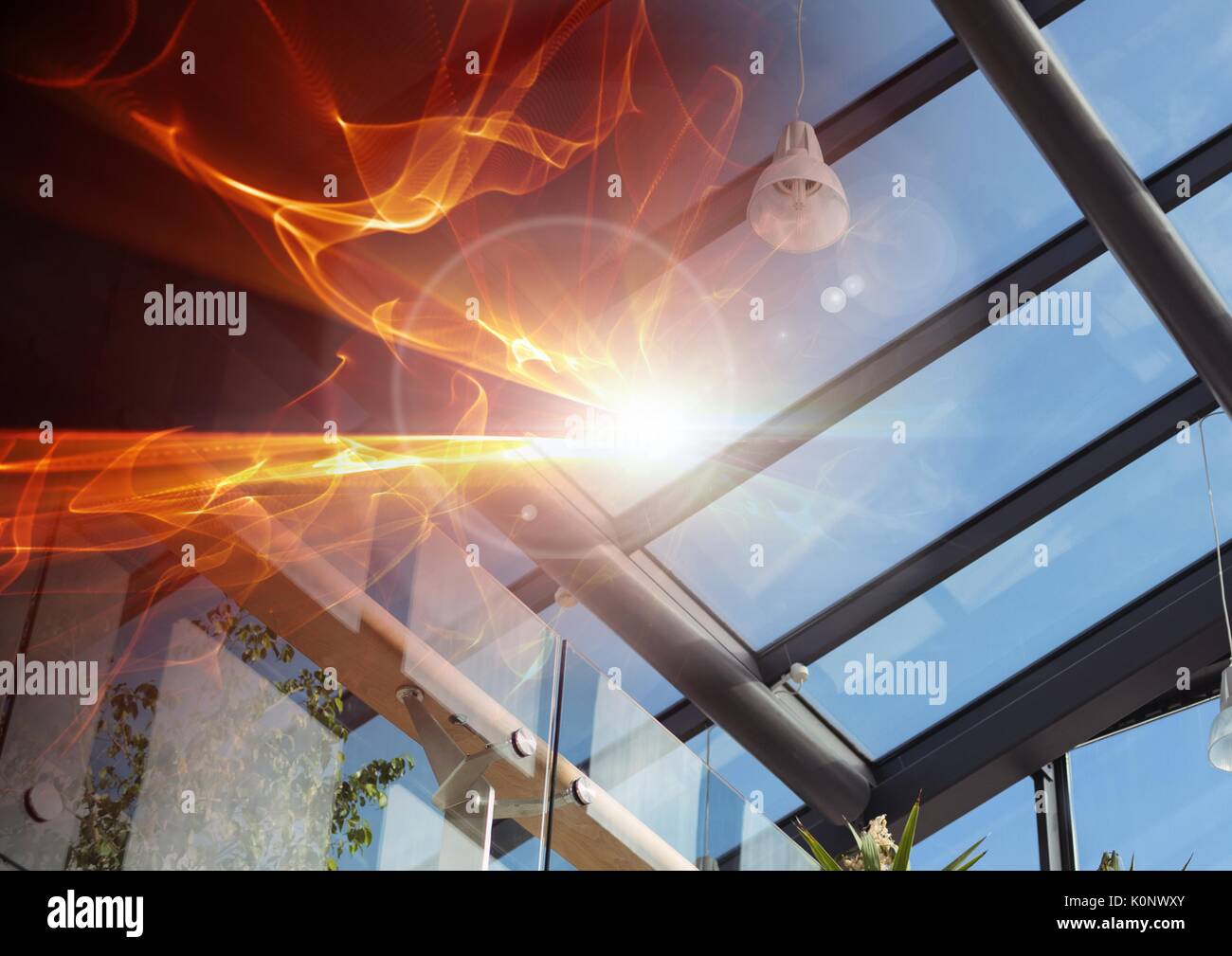 Digital composite of Abstract transition with fire and windows flare ...