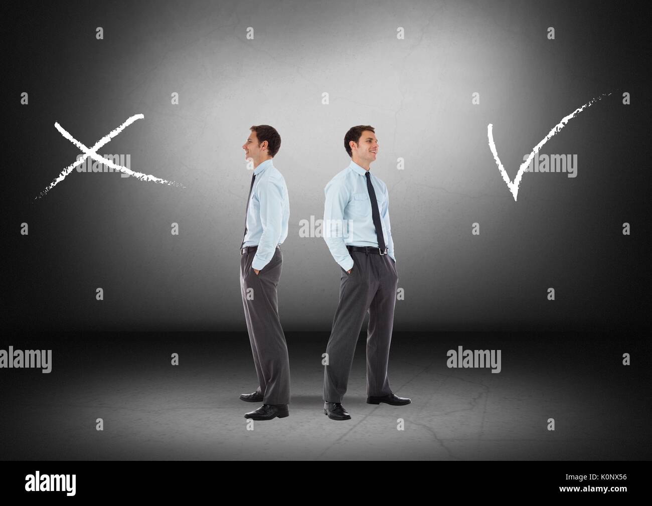 Digital composite of Correct Right or wrong drawings with Businessman ...