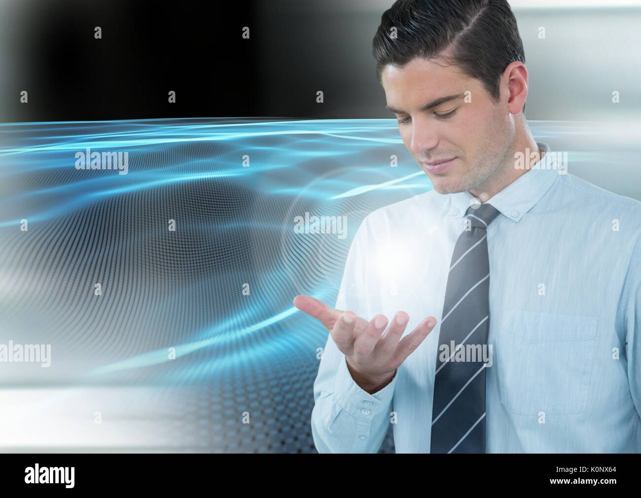 Digital composite of Man touching and interacting with transition ...