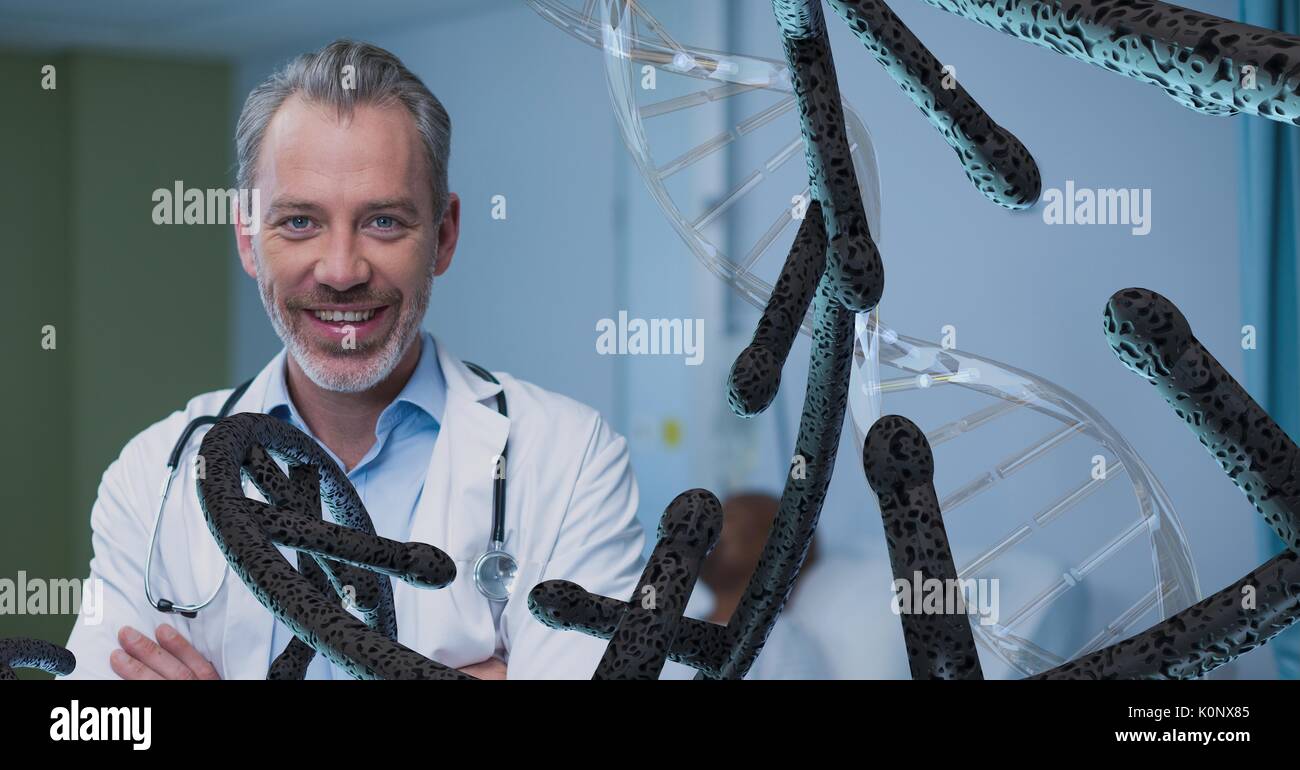Digital composite of Happy doctor man with 3D DNA strands Stock Photo ...