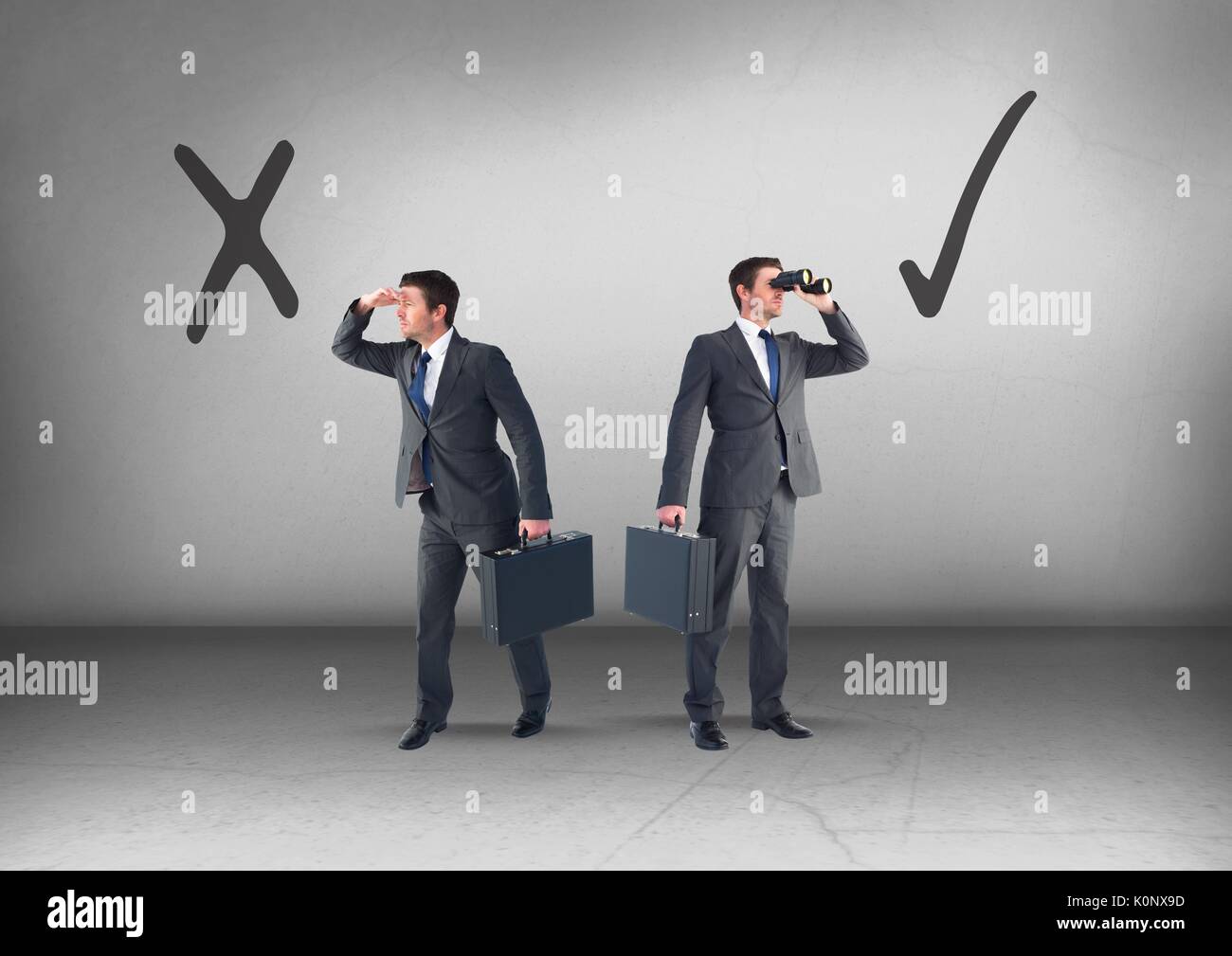 Digital composite of Correct Right or wrong drawings with Businessman ...