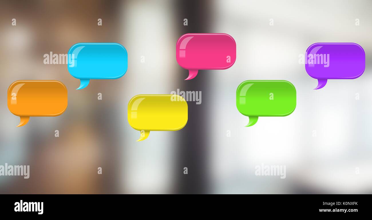 Digital composite of Group of Shiny chat bubbles floating in room Stock ...