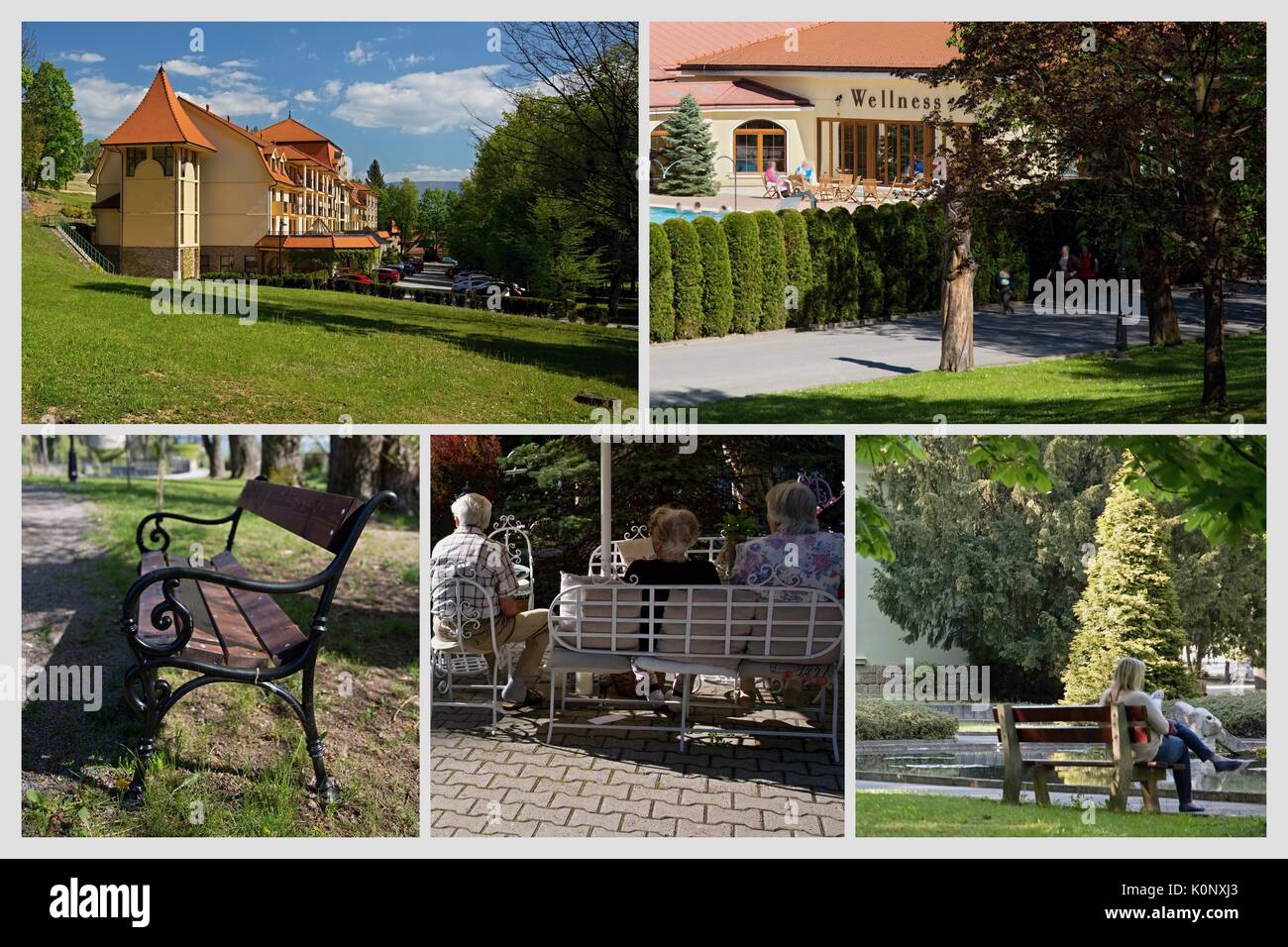 Postcard, collage. Spa Bojnice, Slovakia, Europe. Spa in the beautiful ...