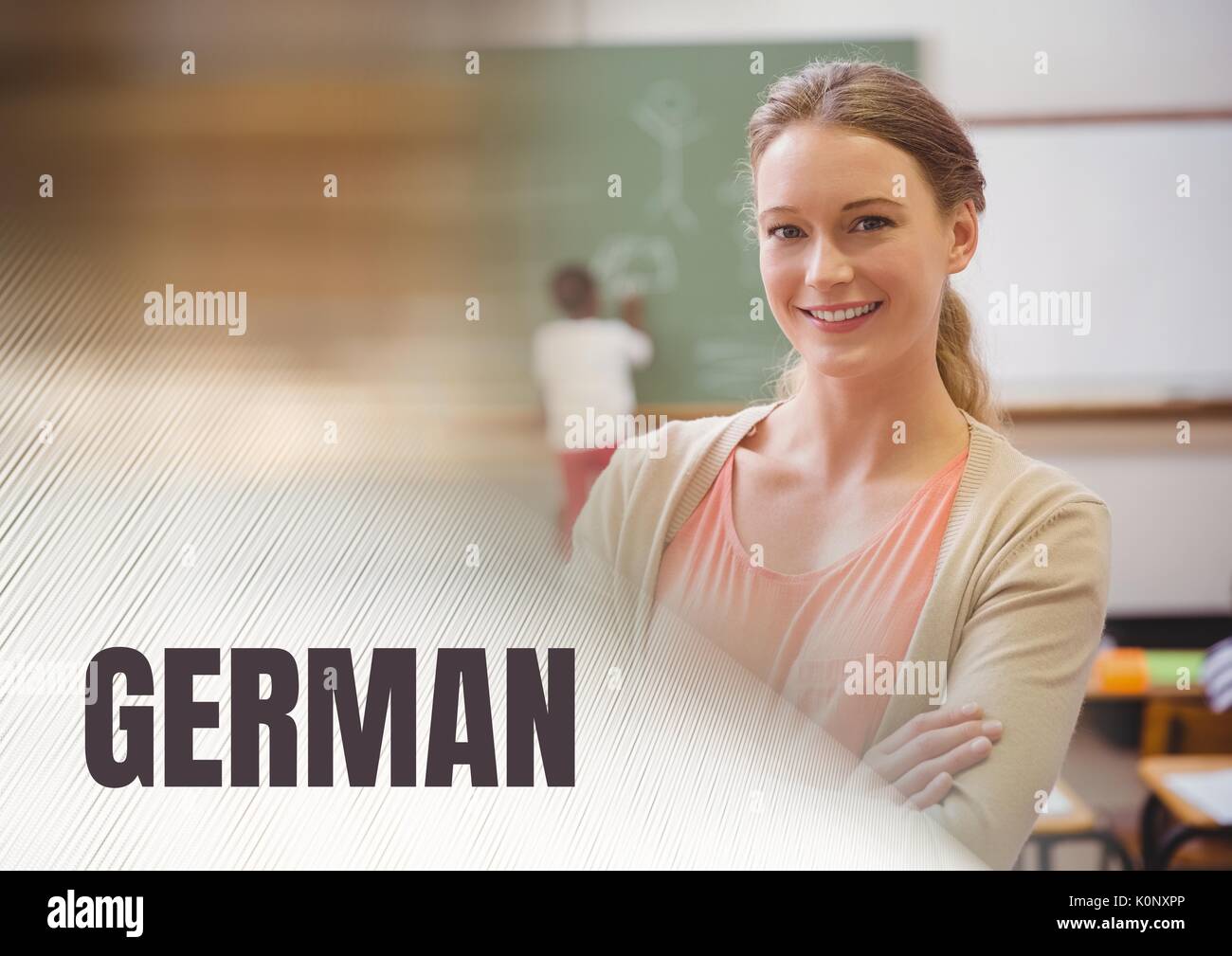 Digital composite of German text and School teacher with class Stock ...